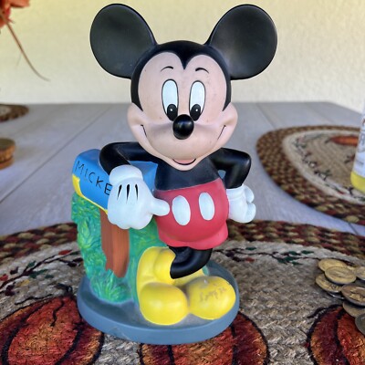 Vintage Mickey Mouse Piggy Bank. 9” Plastic. Rubber Bank Stopper | eBay