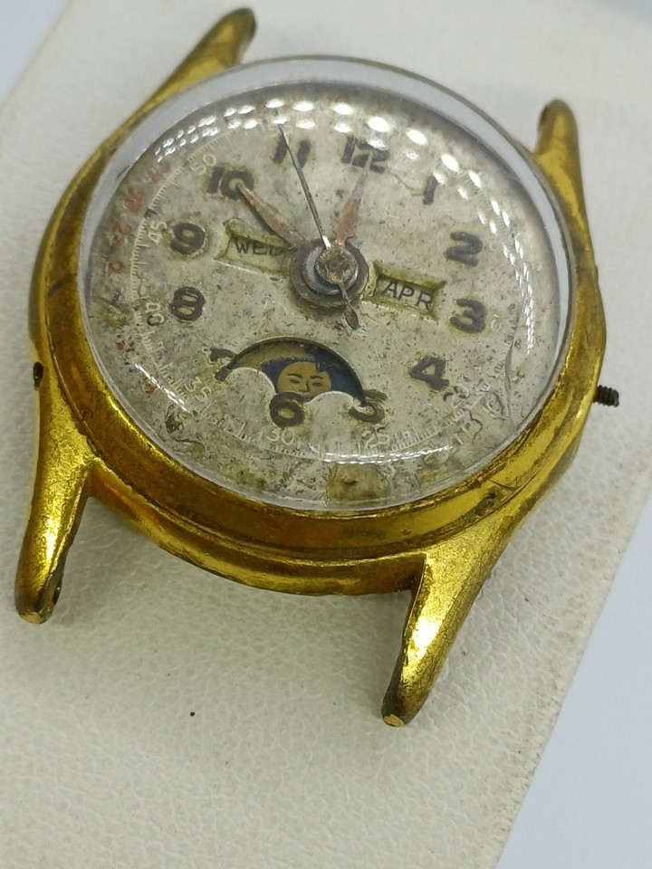 RARE VINTAGE TELL MOONPHASE TRIPLE CALENDAR WATCH VALJOUX 89 FOR REPAIR ...