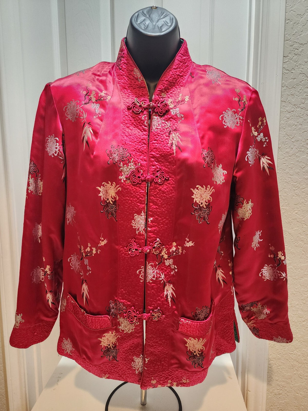 Vintage Chinese Satin Jacket Reversible Red & Green P… - Gem