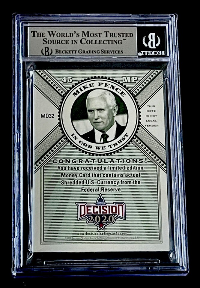 MIKE PENCE ROOKIE 2020 Decision Money Relics - Money Card RARE BGS ...