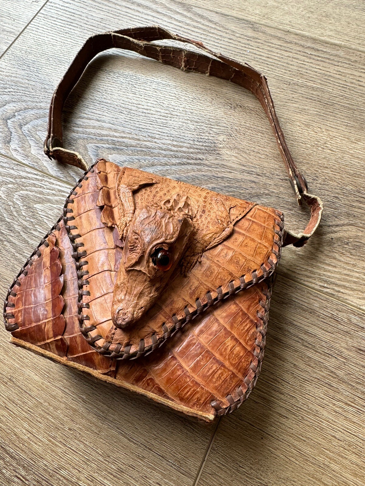 Vintage Genuine Baby Alligator Taxidermy Purse Brown Leather Handbag ...