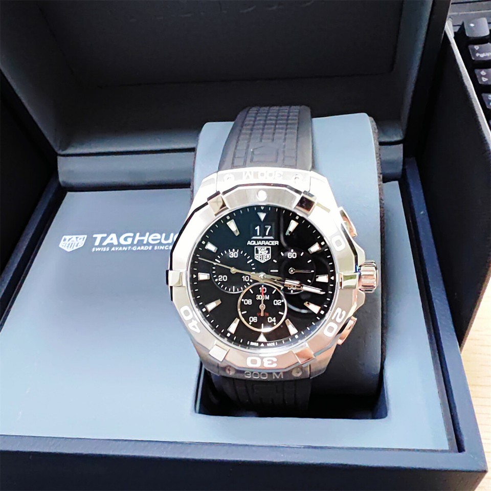 Black Dial Chronograph 43mm Men's Watch CAY1110.FT6041 TAG Heuer Aquaracer 300M | eBay