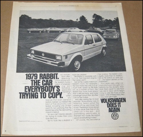 1979 Volkswagen Rabbit Newspaper Print Ad Car Advertisement Page VW ...