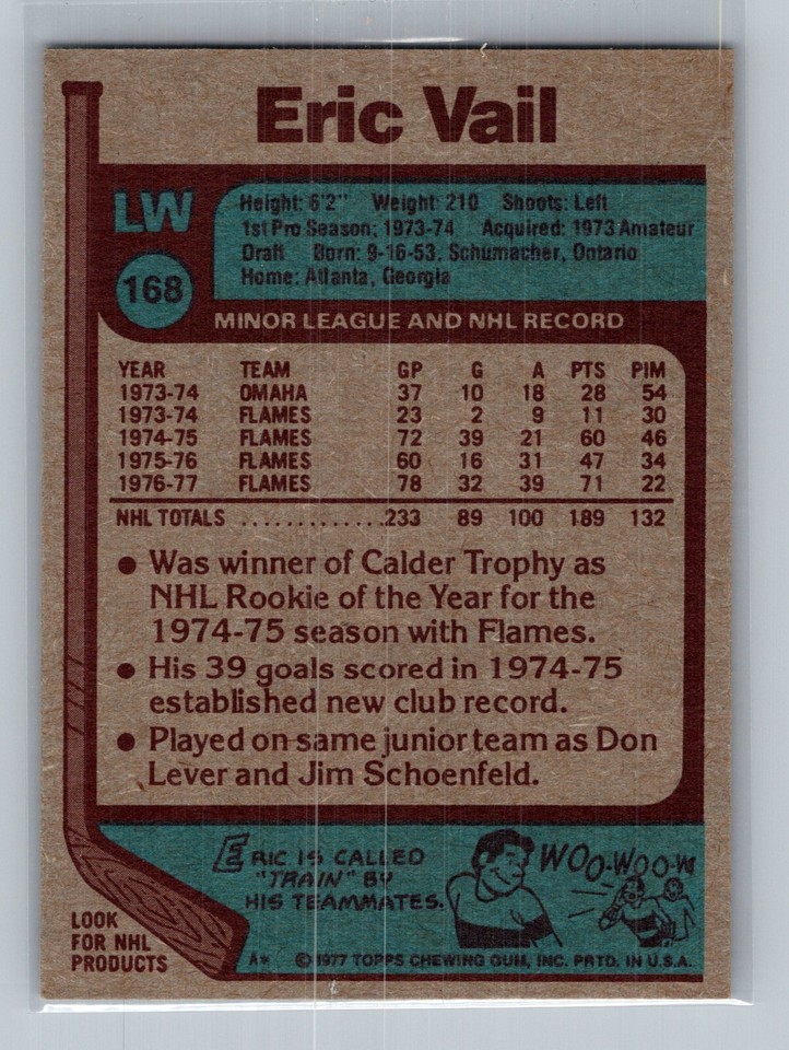 1977-78 Topps Eric Vail #168 - Atlanta Flames - EX+ to NEAR MINT | eBay