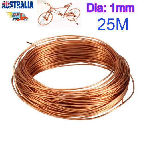 25M Pure Bare Copper Wire Uncoated Cable Coil 1mm 19G Jewellery Craft ...