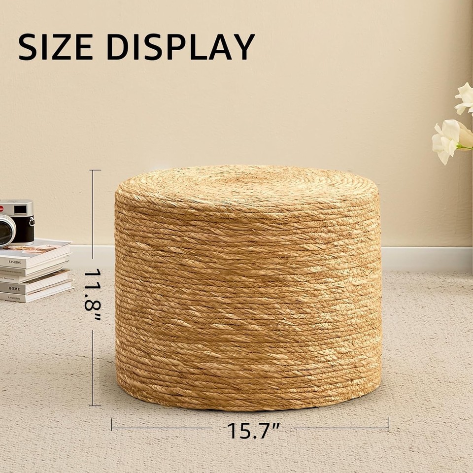 Round Pouf Ottoman, Natural Hand Knitted Footrest Poof, Rustic | eBay