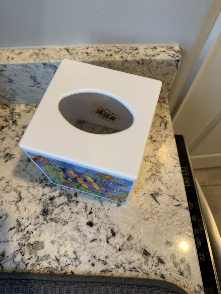 Target Childs White Fish Fun Plastic Tissue Kleenex Box Cover 5.25” Sq ...