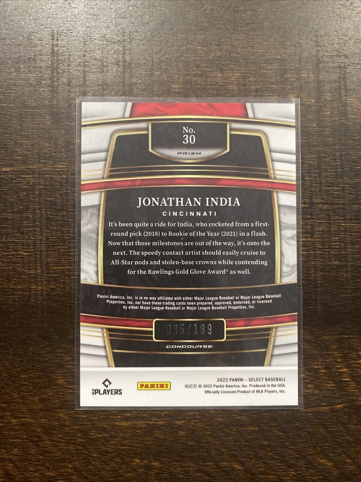 2022 Select Baseball #30 Jonathan India Red Concourse SP /199 ...