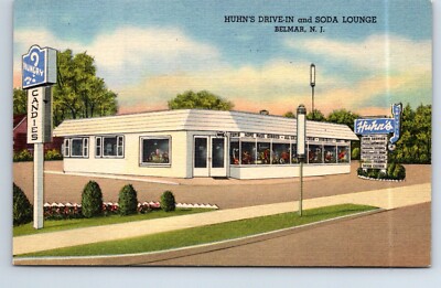 Postcard New Jersey Belmar Huhn's Drive In & Soda Lounge Linen Hungry ...