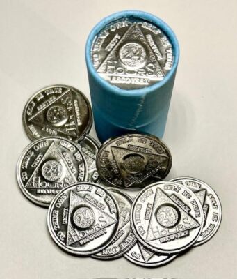 25 AA Chips/Tokens/Medallions 1 Roll of The 24 Hour Aluminum Chips ...