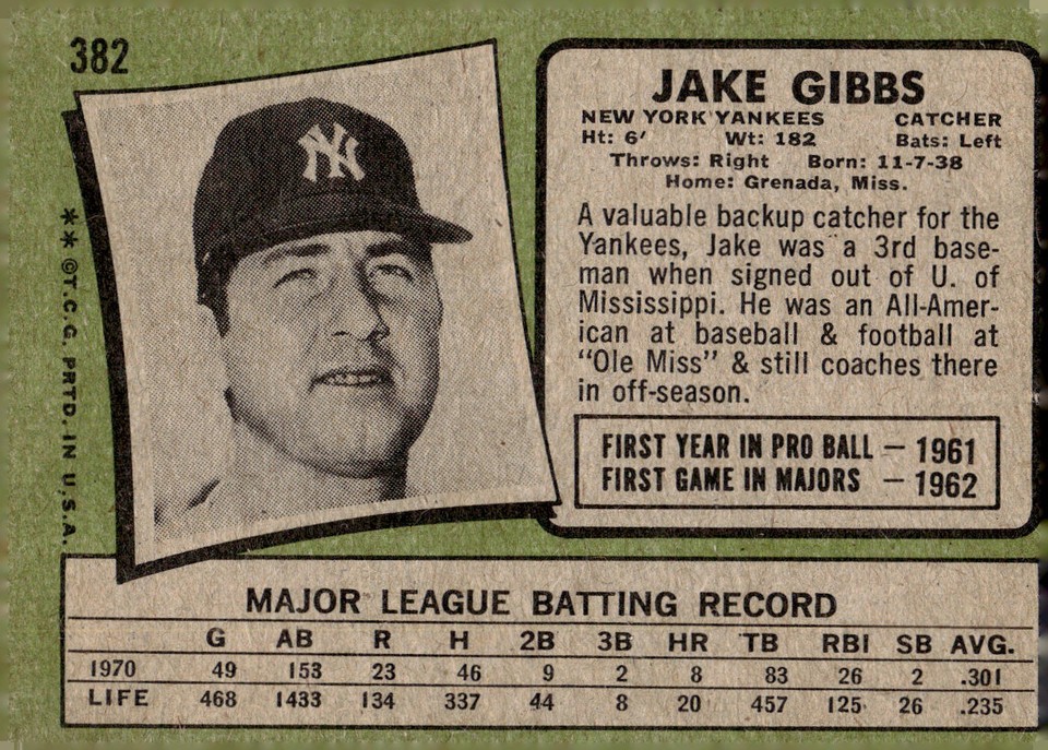 1971 Topps - #382 Jake Gibbs EX | eBay