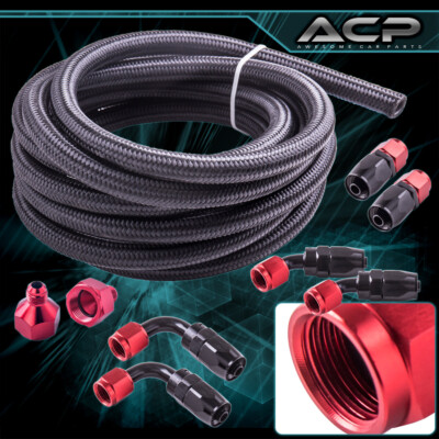 6AN Nylon Braided Fuel Tank Cell Oil Line 8PCS Black Red Swivel Fitting ...