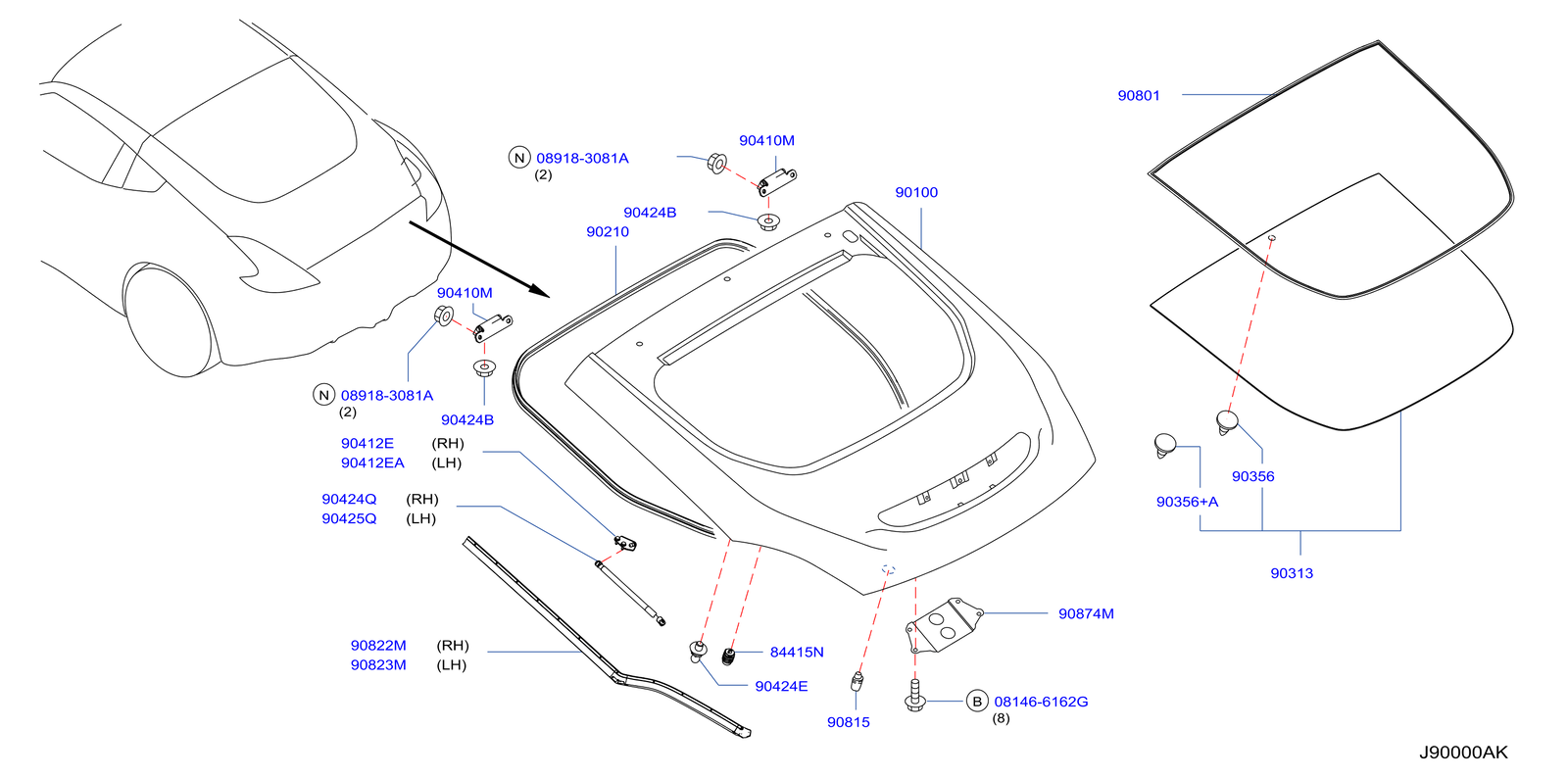 Genuine Nissan OE Stay Assy - Back Door Lh 90453-6GP0A for sale online ...