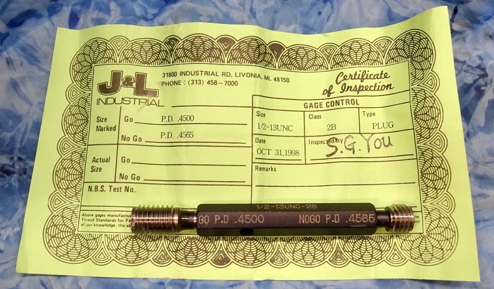 Thread Plug Gage 1/2-13 UNC 2B Double Ends Thread Plug Gage Unified ...