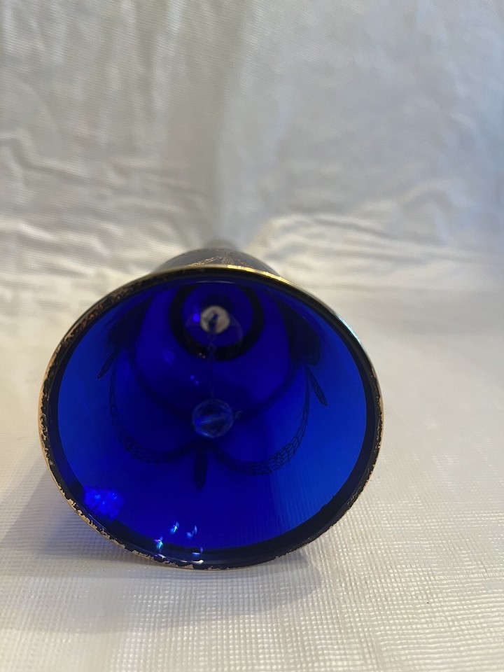 Bell Crystal Glass Bohemian Cobalt Blue with Gold Trim 7 " Vintage | eBay