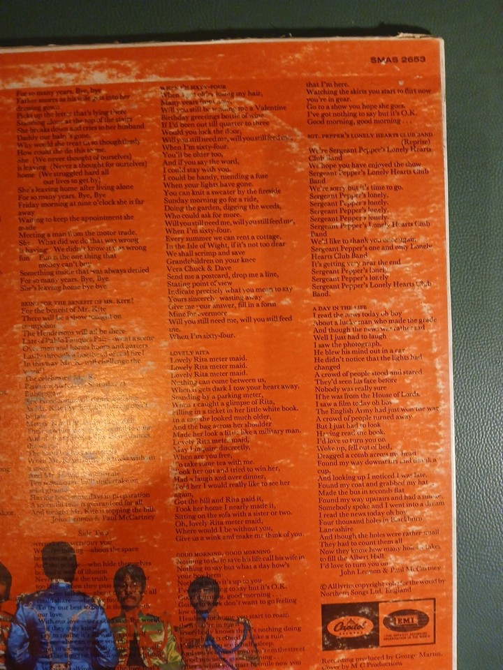 Sgt Pepper's Lonely Hearts Club Band The Beatles SMAS-2653 & Cutout VG ...