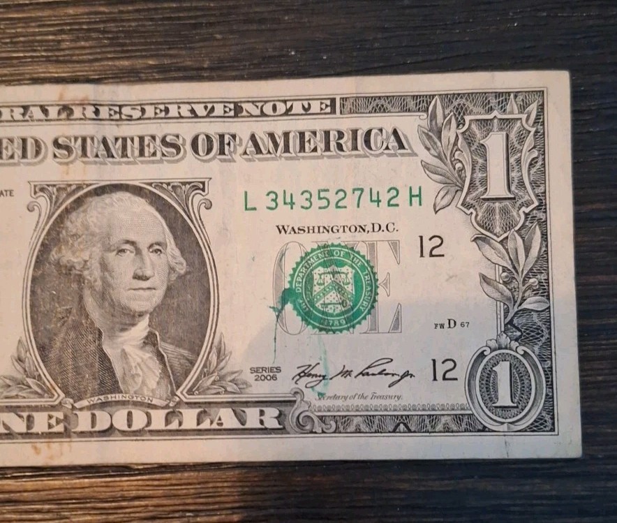 $1 Dollar Bill/banknote Ink Smear Error On Treasury Seal Series 2006 | eBay