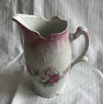 Small Pitcher - Large Creamer, Hand Painted Ceramic Pink Flower Design ...