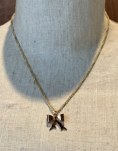 Vintage Cute Gold Tone Pendant Chain Ribbon Bow Necklace | eBay