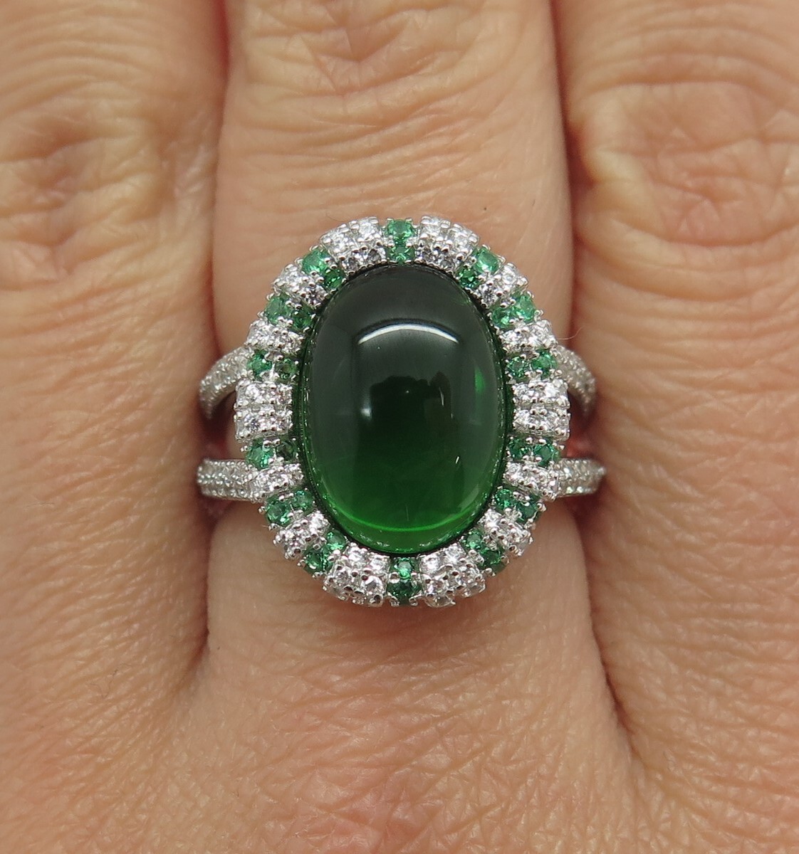 DSMK 925 Sterling Silver Cabochon Nano Emerald & C Z … - Gem