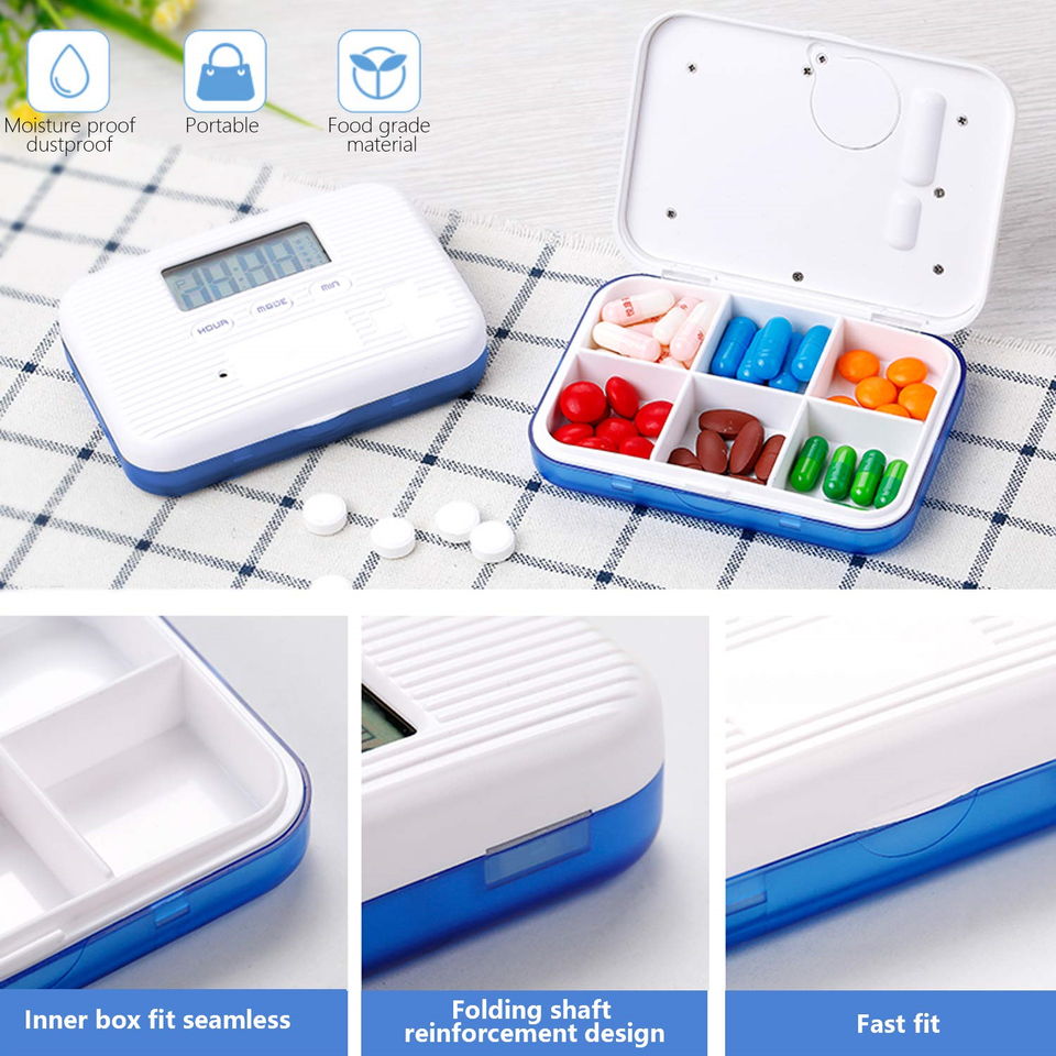 Medication Organizer Pill Box Reminder Alarm 6 Compartments Locking ...