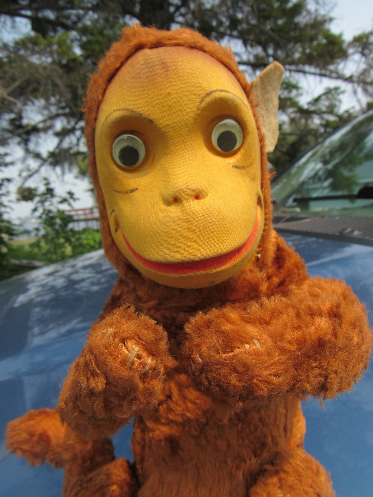 VINTAGE RARE FACE MONKEY APE BEAR PLUSH FELT GOOGLIE EYES 195O RUSHTON ...