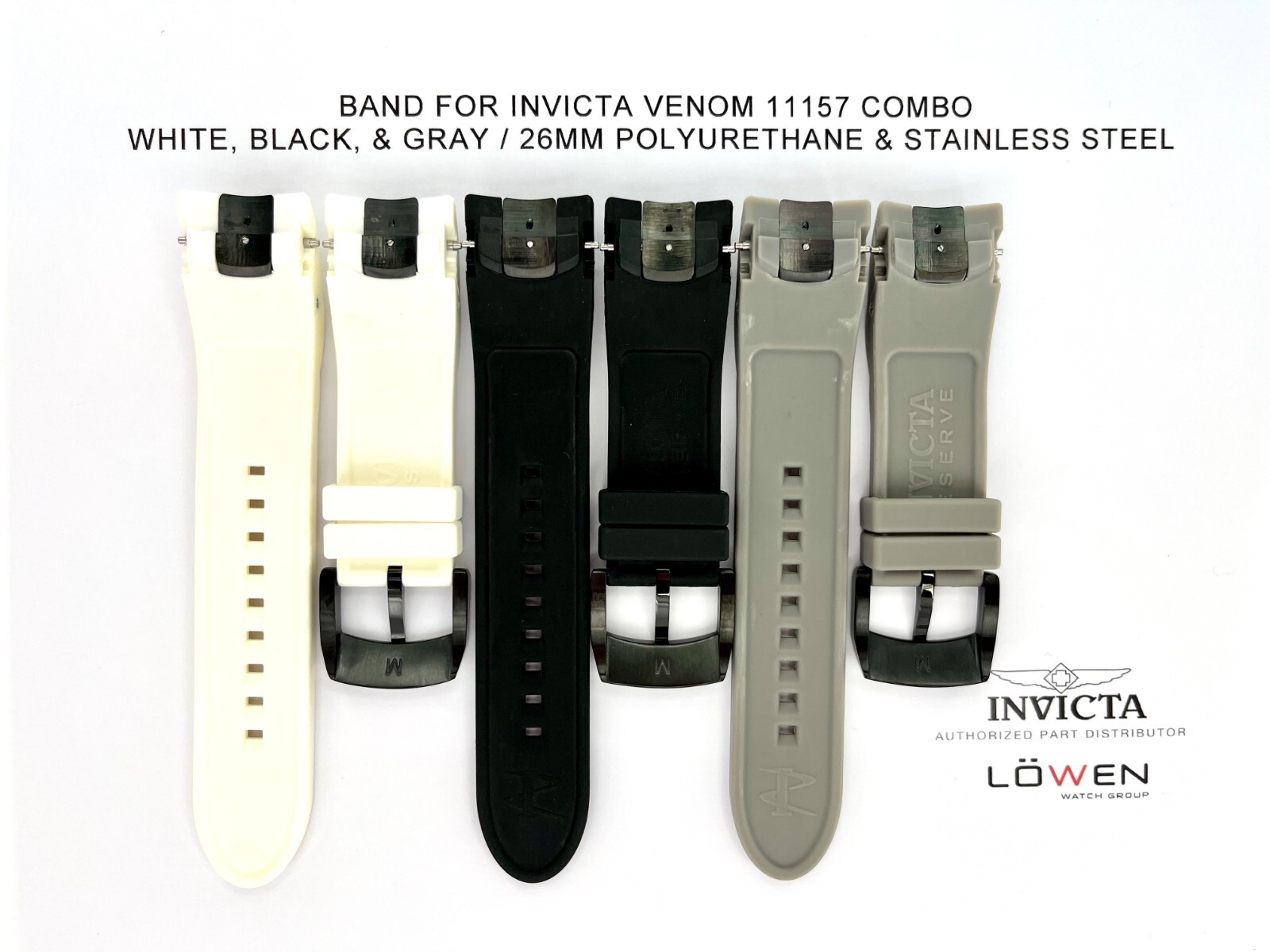 Authentic Invicta Venom 11157 Combo Gray, Wht, Blck Polyurethane 26MM ...