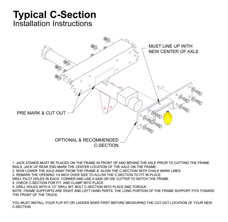1982-1996 Ford F250 F350 7" Frame C Notch C Section for Axle Flip ...