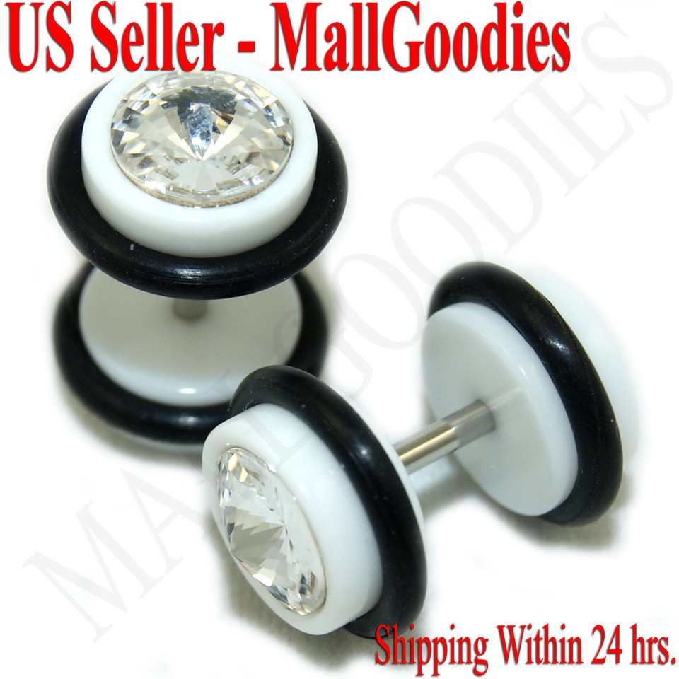 V066 Fake Cheaters Illusions Ear Plugs 16G Cubic Zirconia Crystal look ...