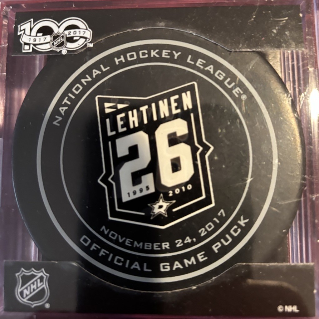 JERE LEHTINEN DALLAS STARS RETIREMENT NIGHT PUCK 11/24/17 RARE BRAND ...