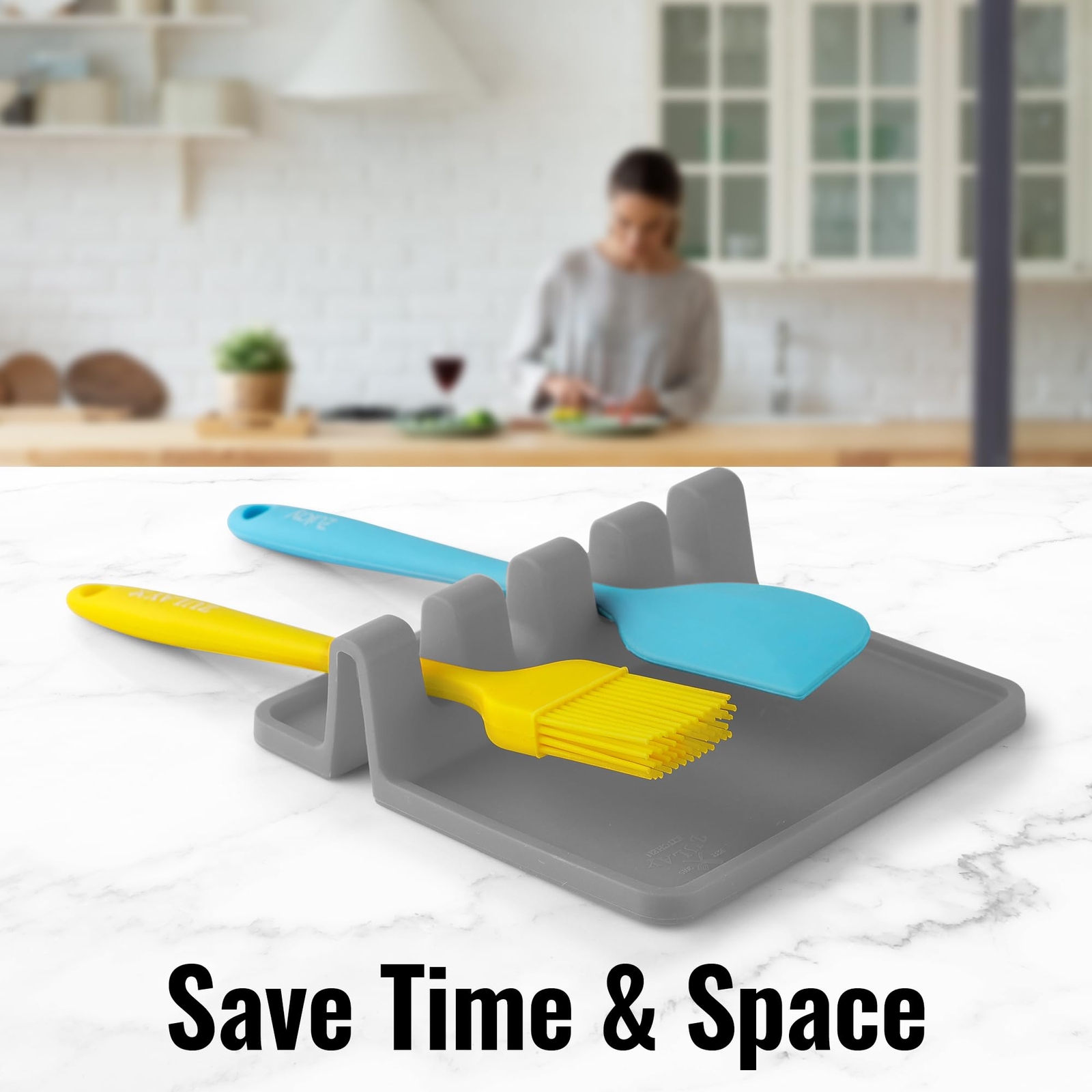 Zulay Kitchen Silicone Utensil Rest - BPA-Free, Durable Spoon Medium ...