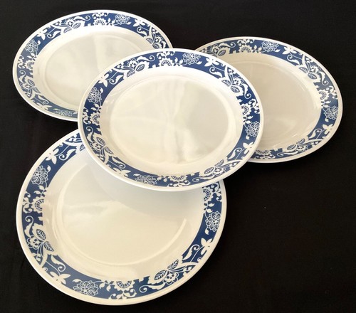 CORELLE 4~10.25” DINNER PLATES 'TRUE BLUE' LIVINGWARE BLUE FLORAL BAND ...
