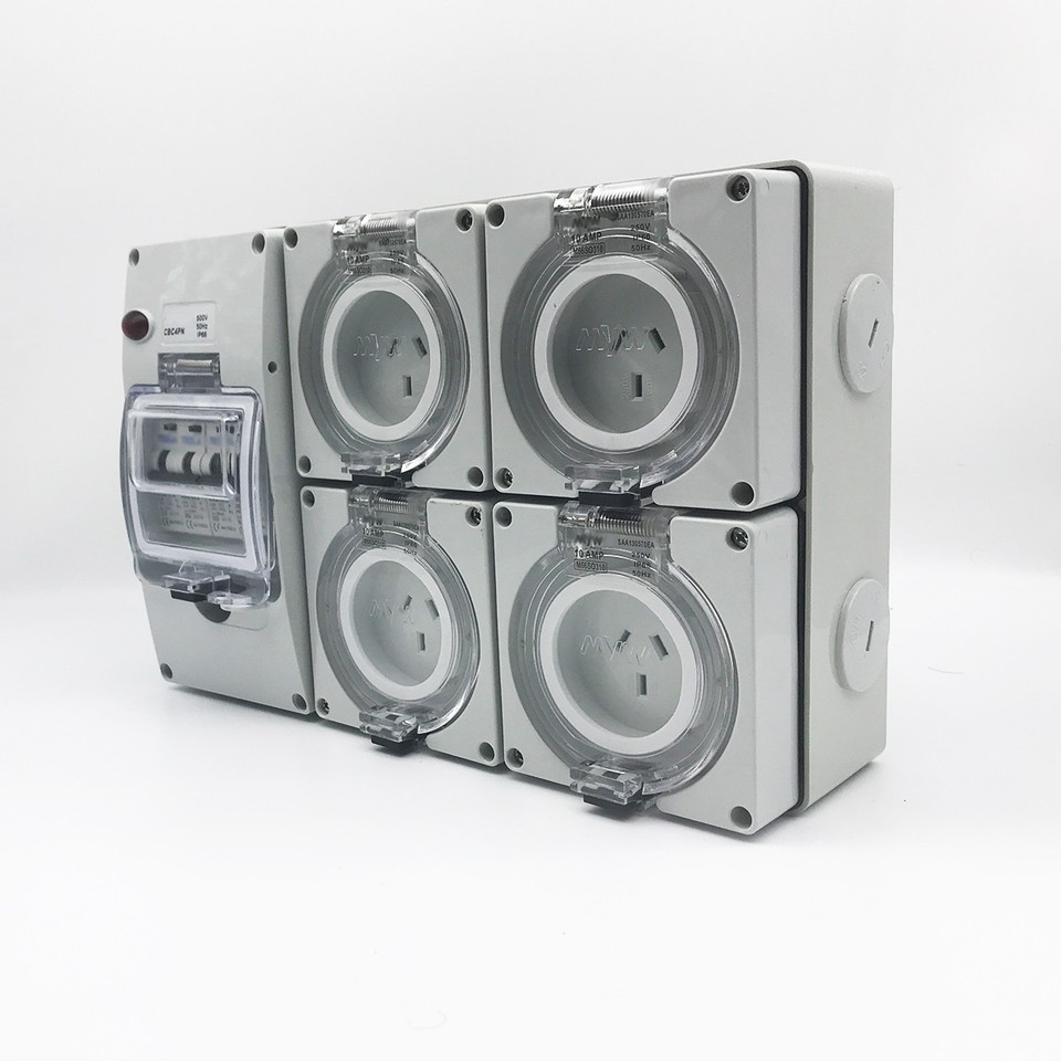 10A AMP RCD Protected 4x 3 Pin Sockets Outlet Weather Proof IP66 ...