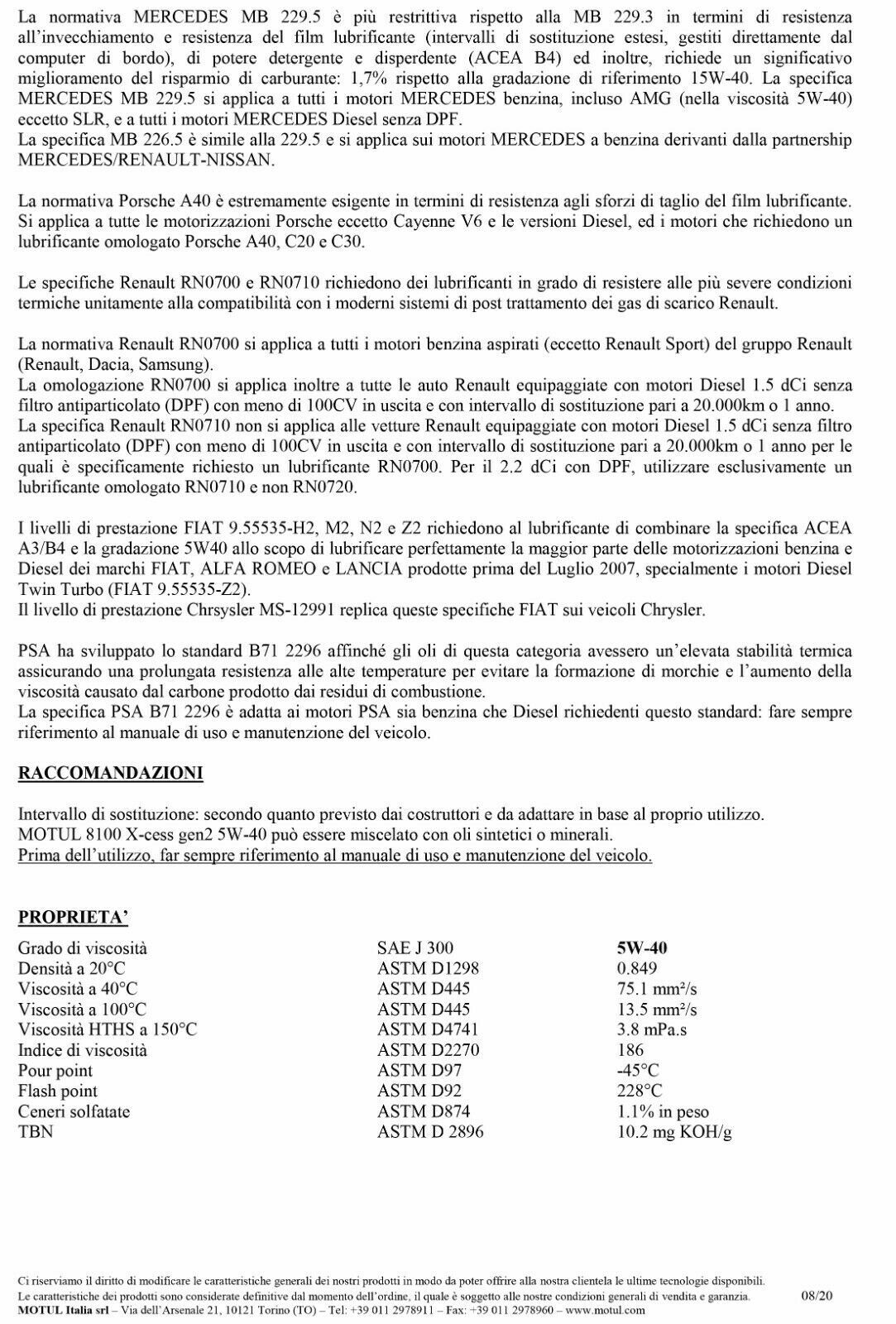 5 lt Motul 8100 X-Cess 5W40 Gen2 Olio Motore 100% Sintetico ACEA A3/B4 ...