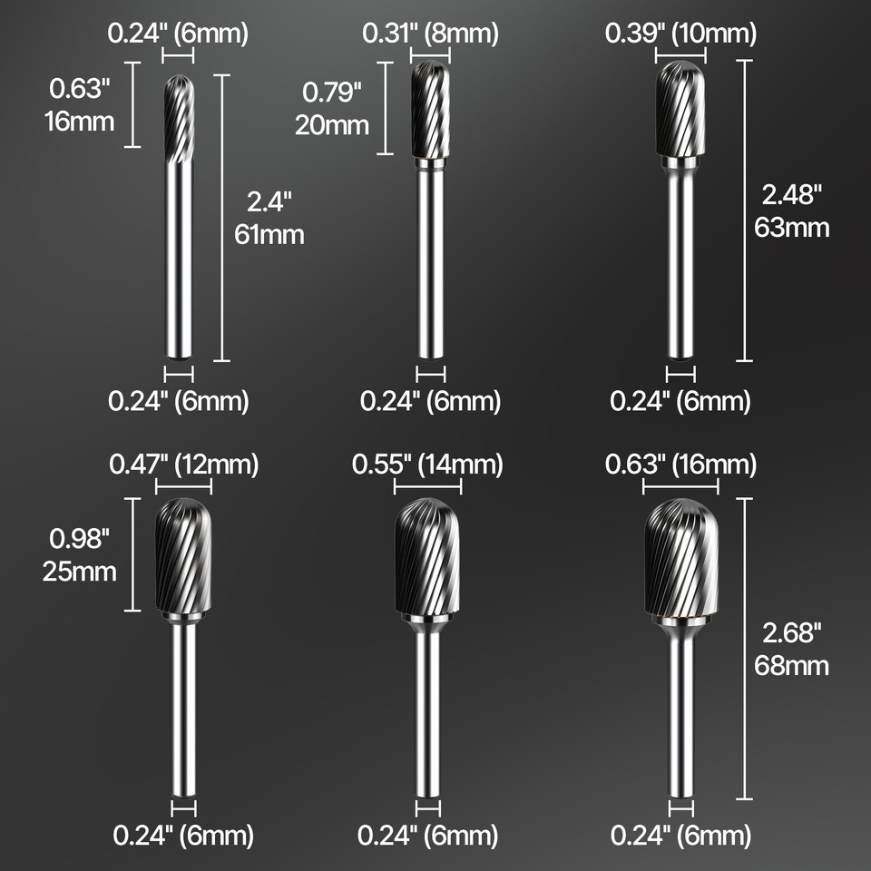 Rotary Burr Set TCT Carbide Rotary Burrs Bit 6mm Shank Point Grinder ...