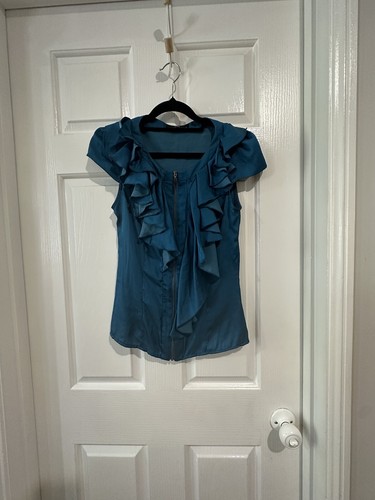 Cue | Deep Turquoise Blue Ruffle Blouse | Size 6 | eBay Australia