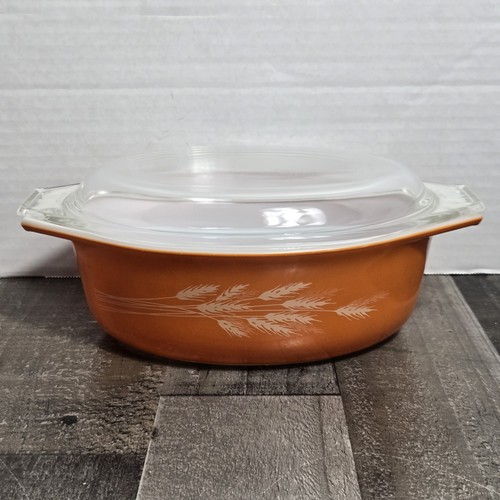 Vintage Pyrex 043 1.5 Qt AUTUMN HARVEST Wheat Orange Casserole Dish USA ...