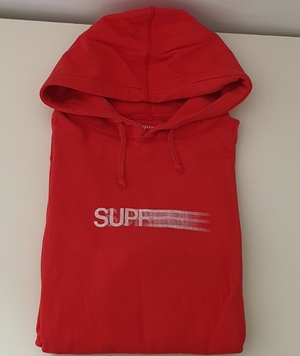 Rare SS10 Supreme Motion Logo Hooded Sweatshirt red h… - Gem