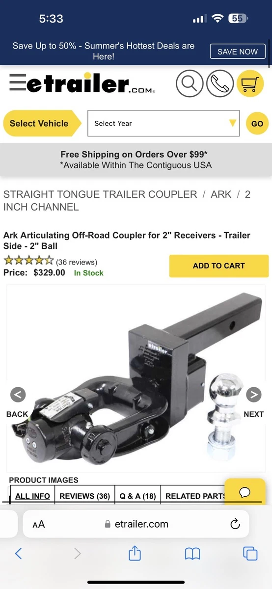 Ark Off-Road Articulating Coupler For 2 Receiver