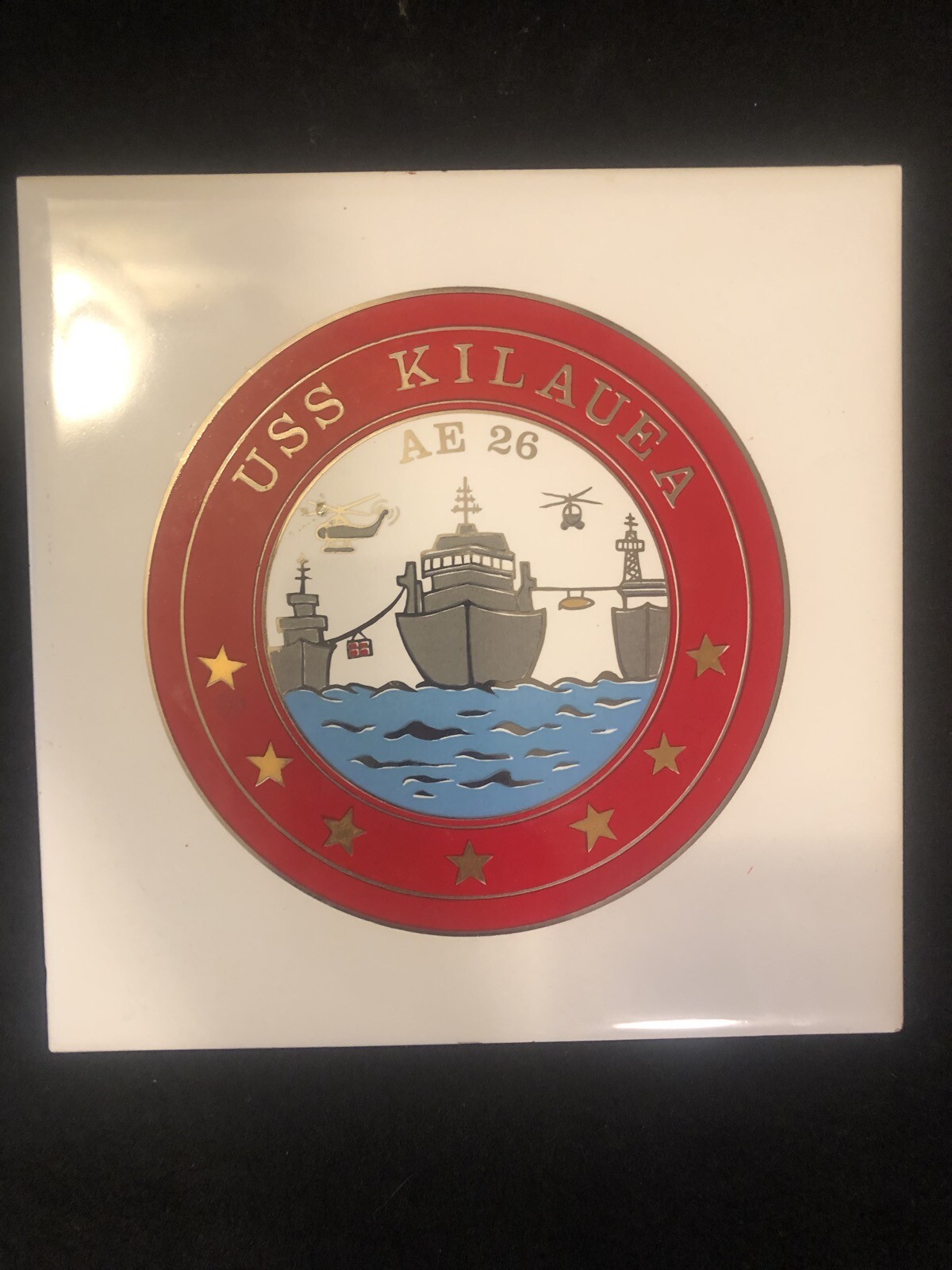 Vintage USS Kilauea Naval Ship US Navy AE 26 Ceramic Tile Amunnition ...