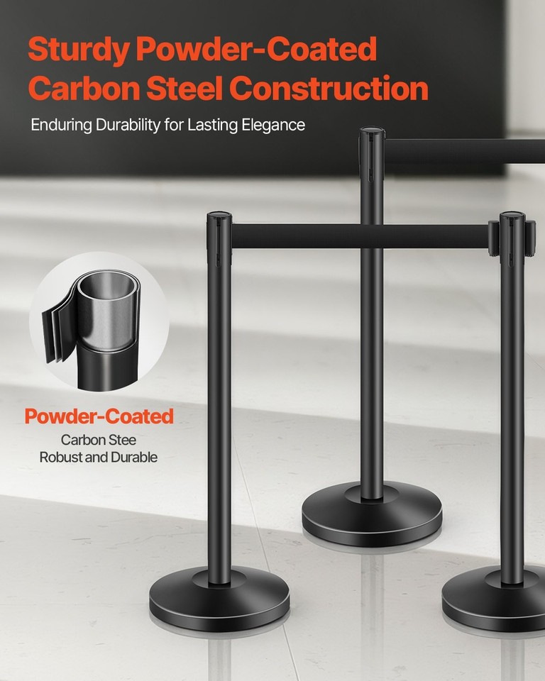 Stanchion Post,4 Pcs Stanchions w/Retractable Belts,Carbon Steel Black ...