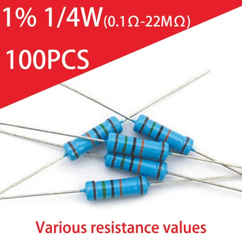 100Pcs 1/4W ±1% Metal Film Resistors 200V Optional0.1~22M ohm Bulk Pack ...
