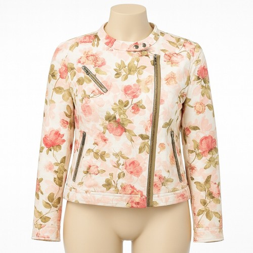 Lane Bryant Floral Moto Jacket Zip Pockets Boho Cottagecore Twee Preppy ...