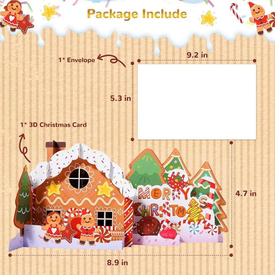 3D Merry Christmas Gingerbread House Pop Up Card With Flashing Lights ...