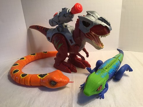Lot of 3 ZURU Robo Alive (Din-o-Wars T-Rex) (Slithering Snake) (Lurking ...