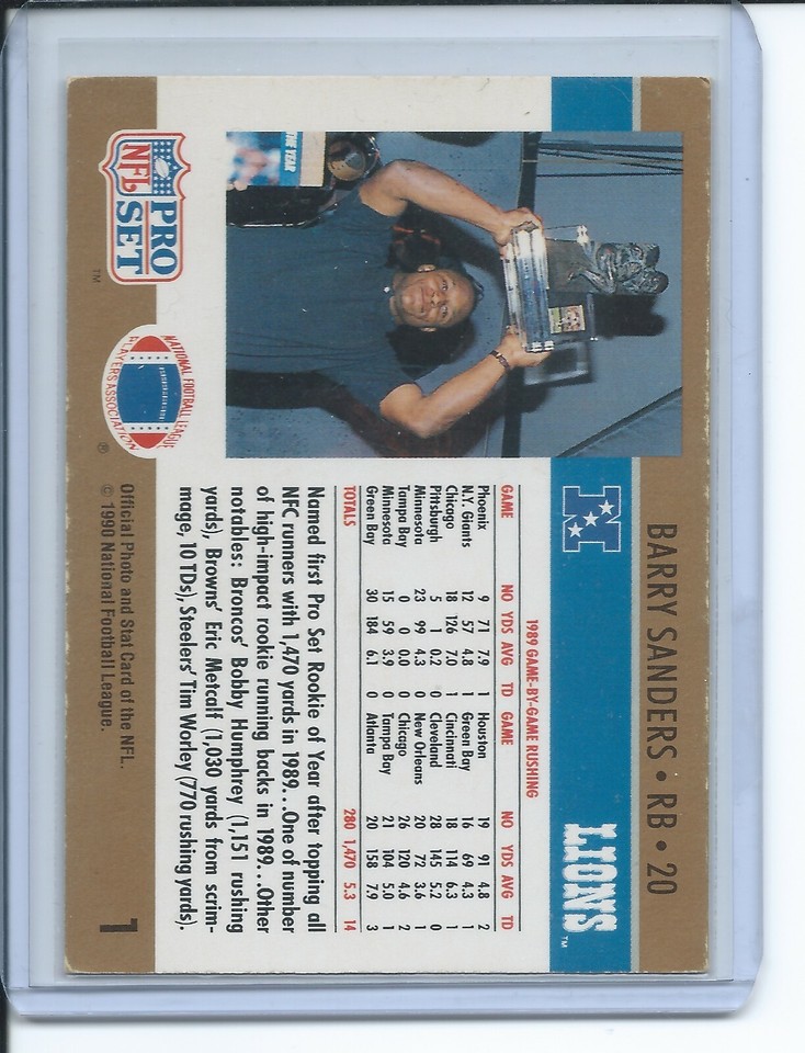 Barry Sanders RB Lions 1989 Pro Set Rookie Of The Year The Official NFL ...