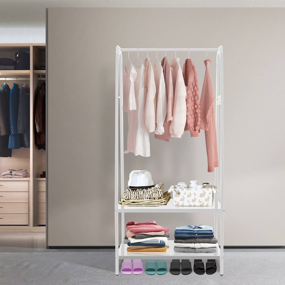 Metal Clothes Rack W/ Bottom Shelves Clothes Display Rack Closet ...