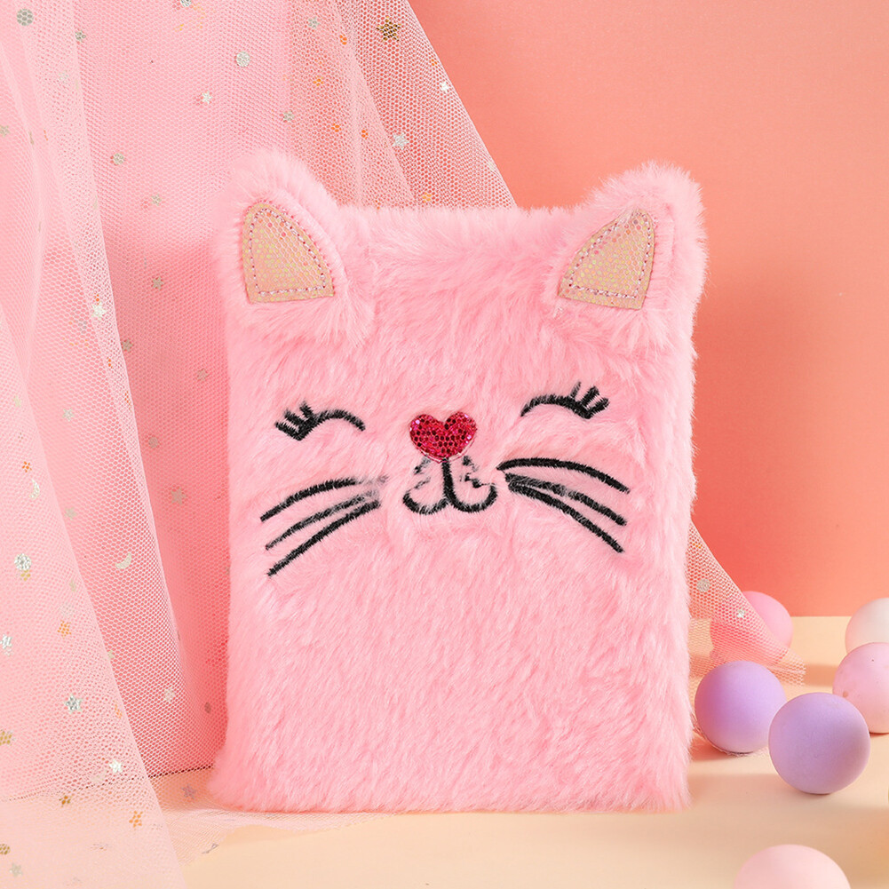 Cartoon Cat Plush Notebook Fluffy Daily Planner Journal Book (Pink) | eBay