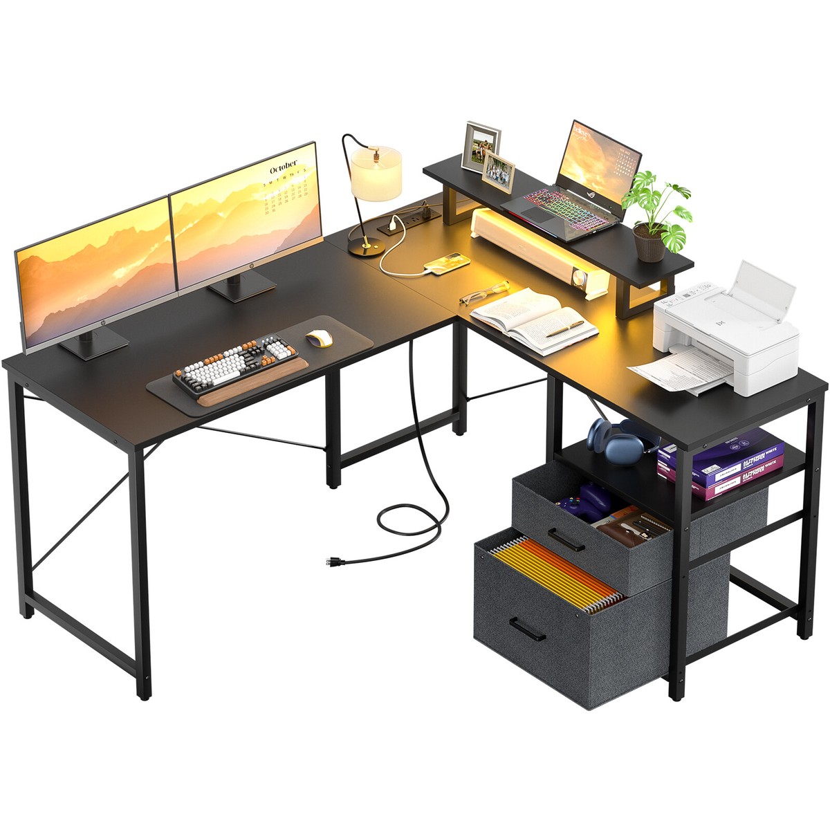 Laminate L Shaped Computer Corner Desk Keyboard Computer Desk