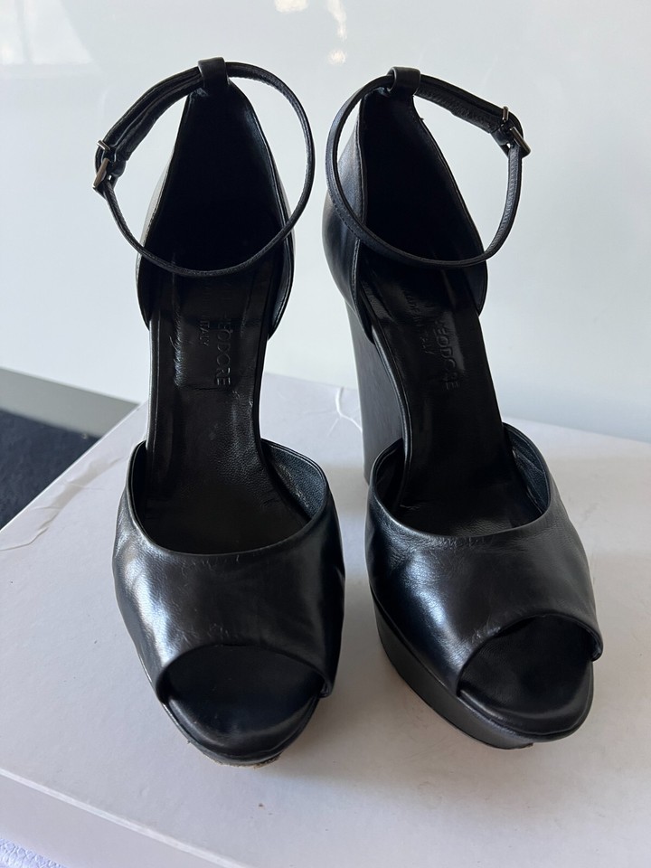 SCANLAN THEODORE $700 Black Leather Platform,Heels, Sandals, Shoes 39IT ...